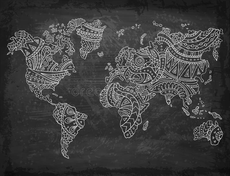 Continents Drawn by Hand with Patterns. Sketch of the World. Vector ...