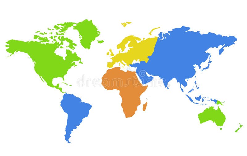 Continents World Map Colors Isolated Stock Illustration - Illustration ...