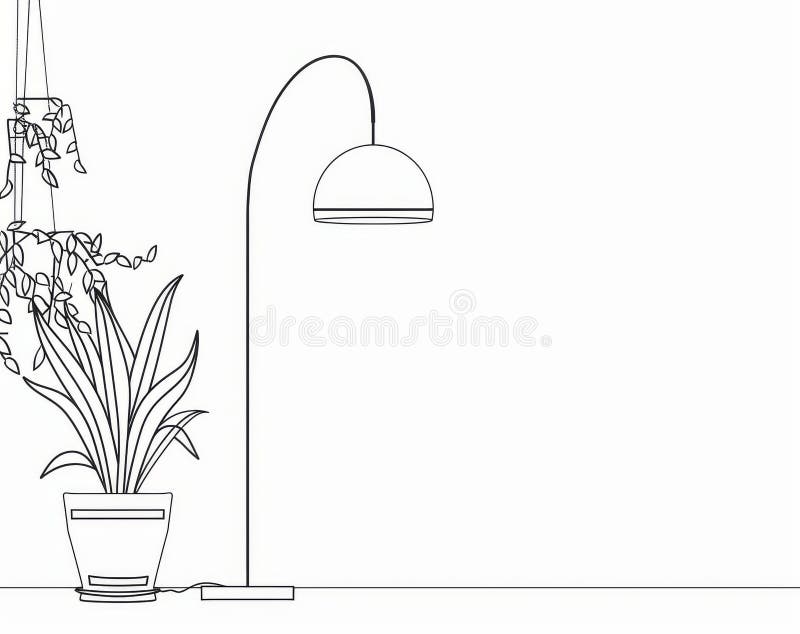 Continual One-line Drawing of a Floor Lamp. Simple Outline Modern ...