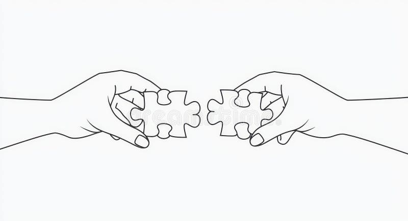 Continually Curved Line Drawing Showing Hands Solving Puzzle Pieces ...