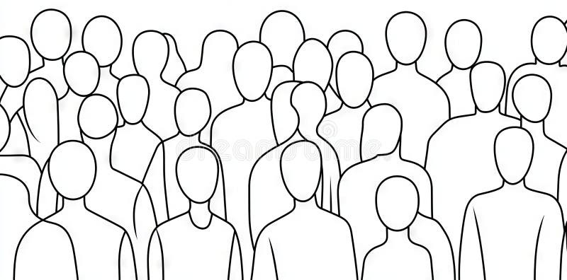 Continually Drawing a Crowd of People from the Back. Illustration ...