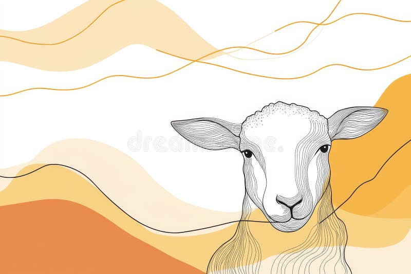 Continually Drawing Sheep Foraging in the Meadow. Animals Concept ...