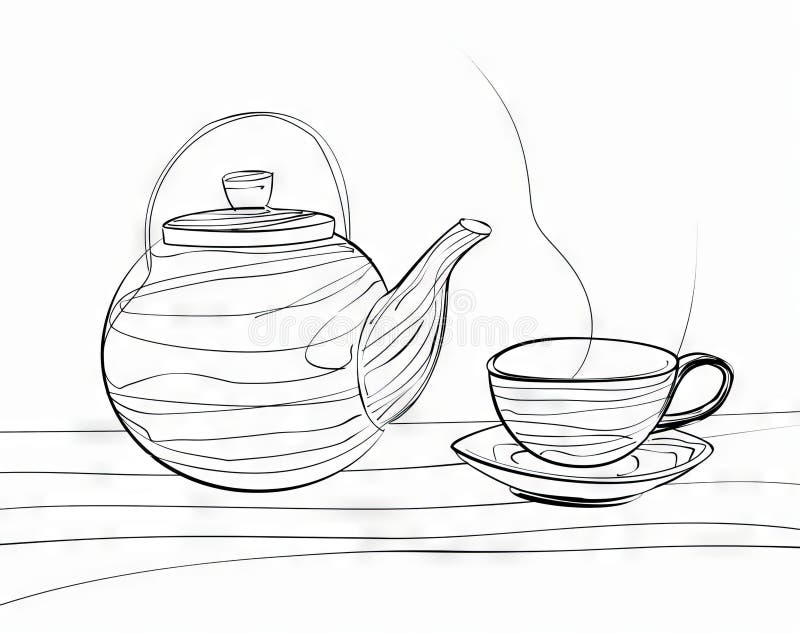 Continually Drawn Line Drawing of a Coffee Maker Pot Drip Kettle ...