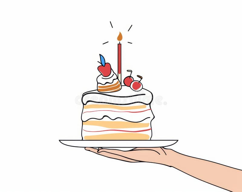Continually Drawn Line Illustration of Hand Holding a Sweat Cake on a ... Continually Drawn Line Illustration of Hand Holding a Sweat Cake on a ...