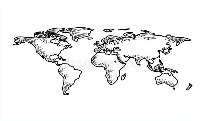 Continually Drawn One-line World Map. Modern Illustration Stock ...