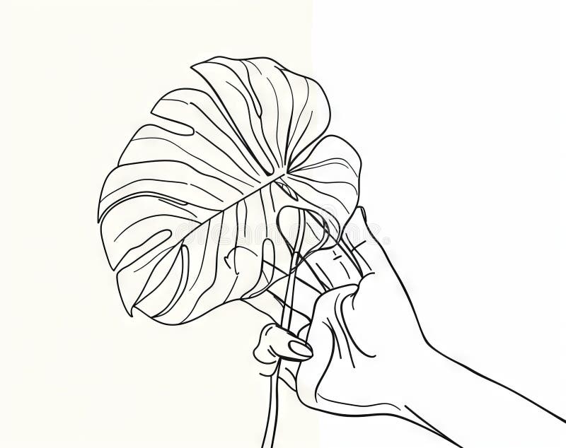 Continually Drawn Outline of Monstera Deliciosa Leaf. Editable Stroke ...