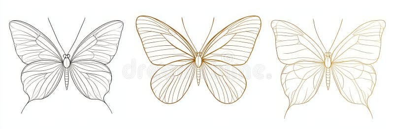 Continuation of a Butterfly Continuous One Line Drawing Set. Linear Art ... Continuation of a Butterfly Continuous One Line Drawing Set. Linear Art ...