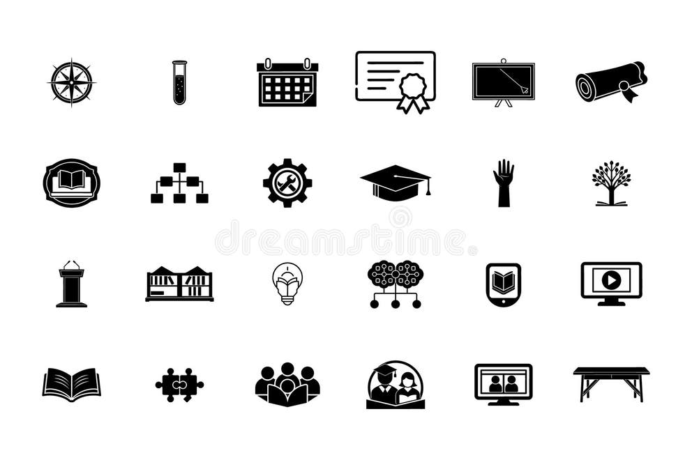 Continuing Education, Methodology and Exhibitors Icons Set Stock Vector ...