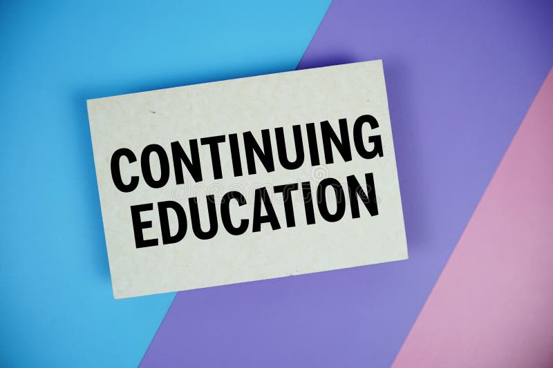 Continuing Education Text on Paper Card on Blue, Purple, Pink Geometric ...