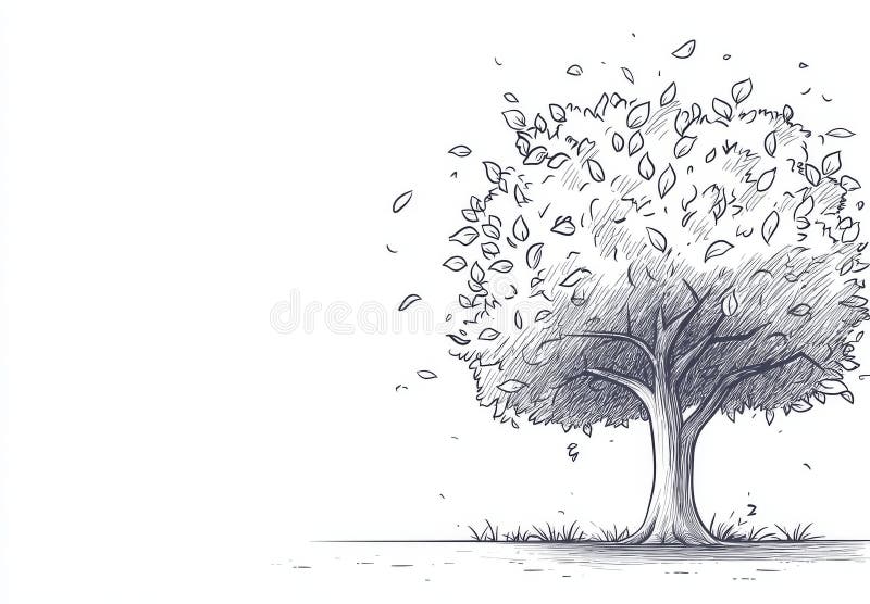 Continuity of One Line Drawing of Nature Tree, Modern Illustration of ...