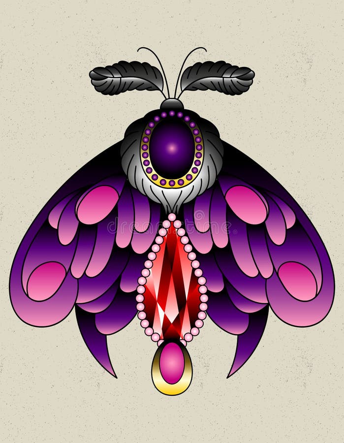 Moth Design Purple with Diamond Stock Vector - Illustration of retro ...
