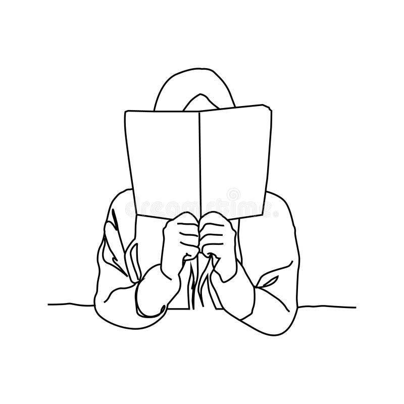 Continuos Line Drawing Focused Girl Reading a Book Design Stock Vector ...