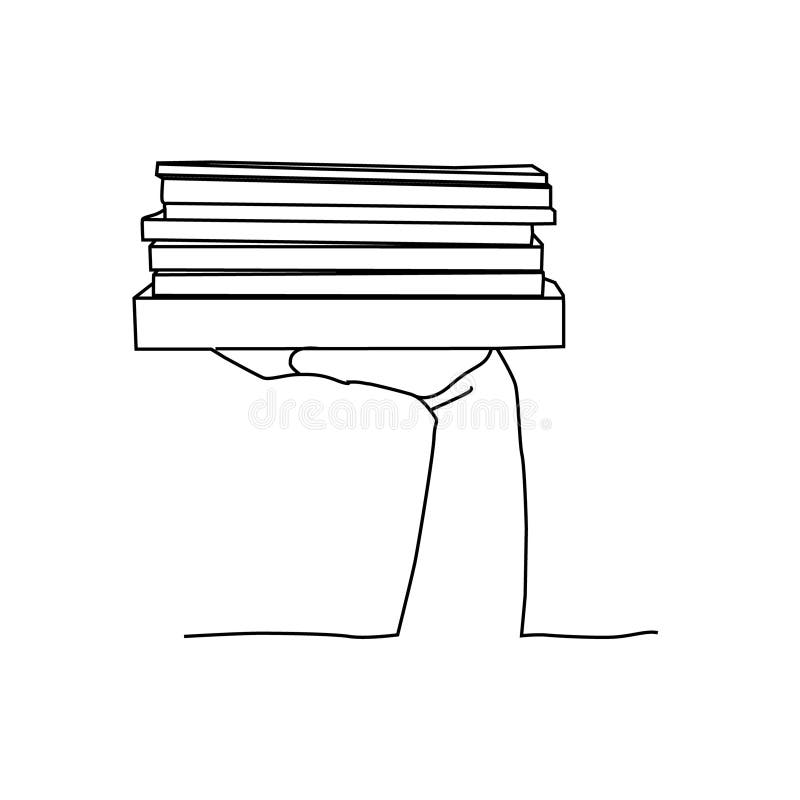 Continuos Line Drawing Hand Carrying Many Book Design Stock Vector ...