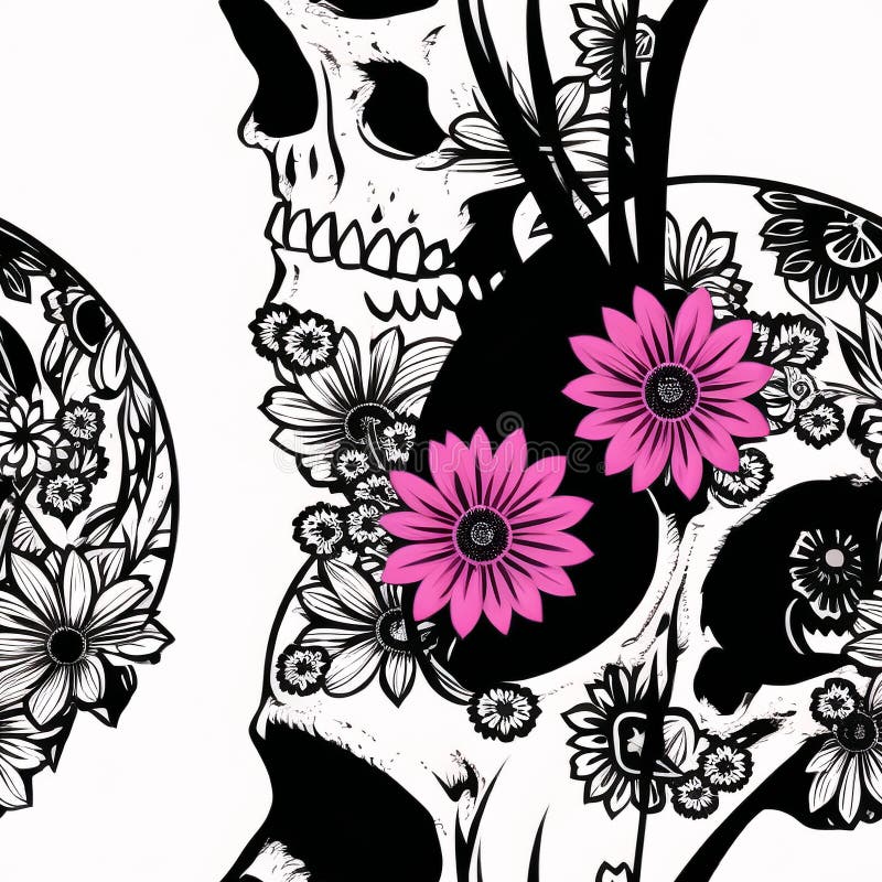A Continuous Belt of Skulls with Florals. Wallpaper Gothic Pattern ...