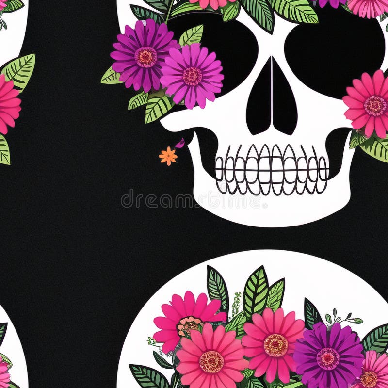 A Continuous Belt of Skulls with Florals. Wallpaper Gothic Pattern ...