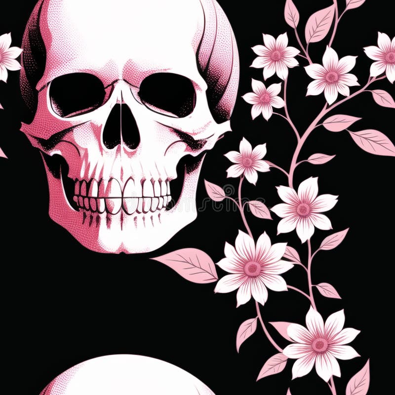 A Continuous Belt of Skulls with Florals. Wallpaper Gothic Pattern ...