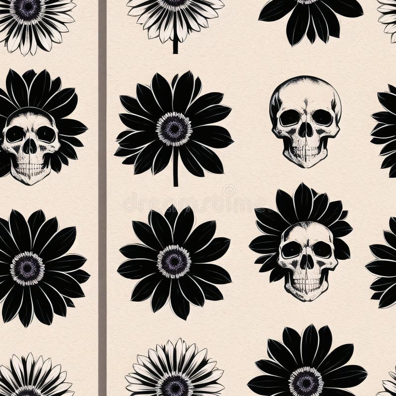A Continuous Belt of Skulls with Florals. Wallpaper Gothic Pattern ...