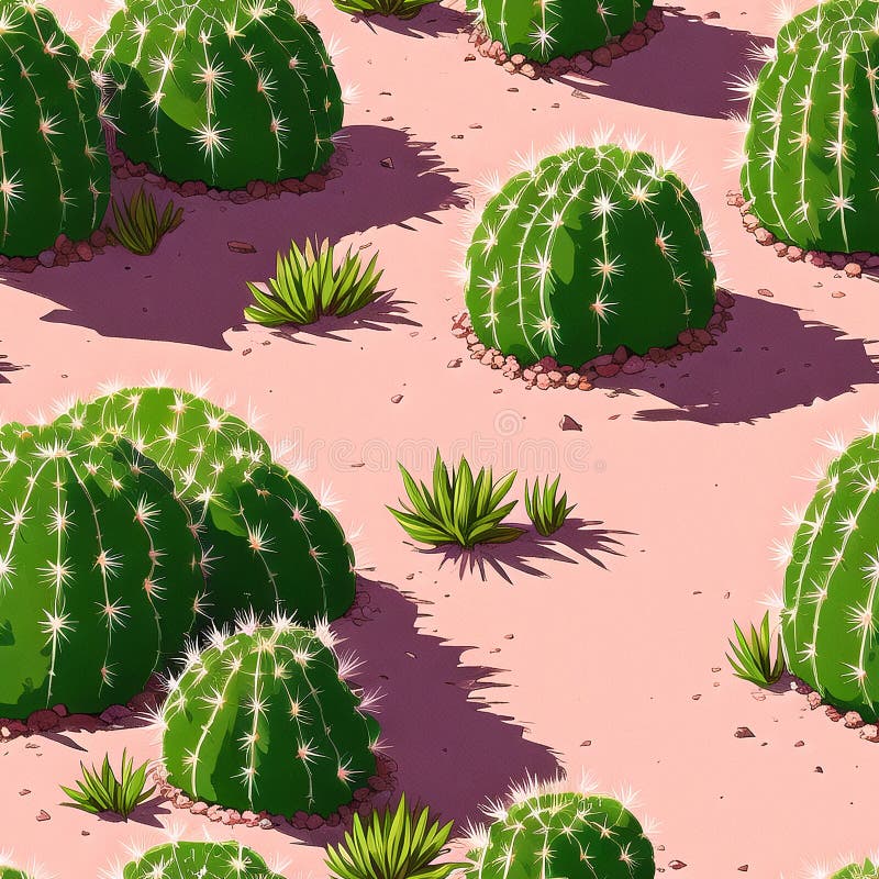 A Continuous Belt of Tropical Cactis. Wallpaper Pattern Painted in ...