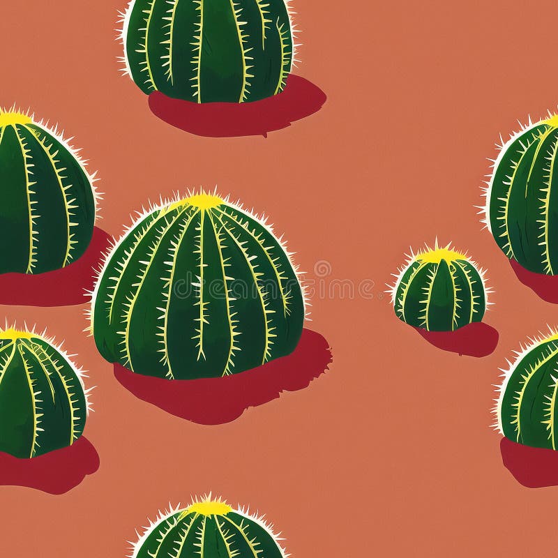 A Continuous Belt of Tropical Cactis. Wallpaper Pattern Painted in ...