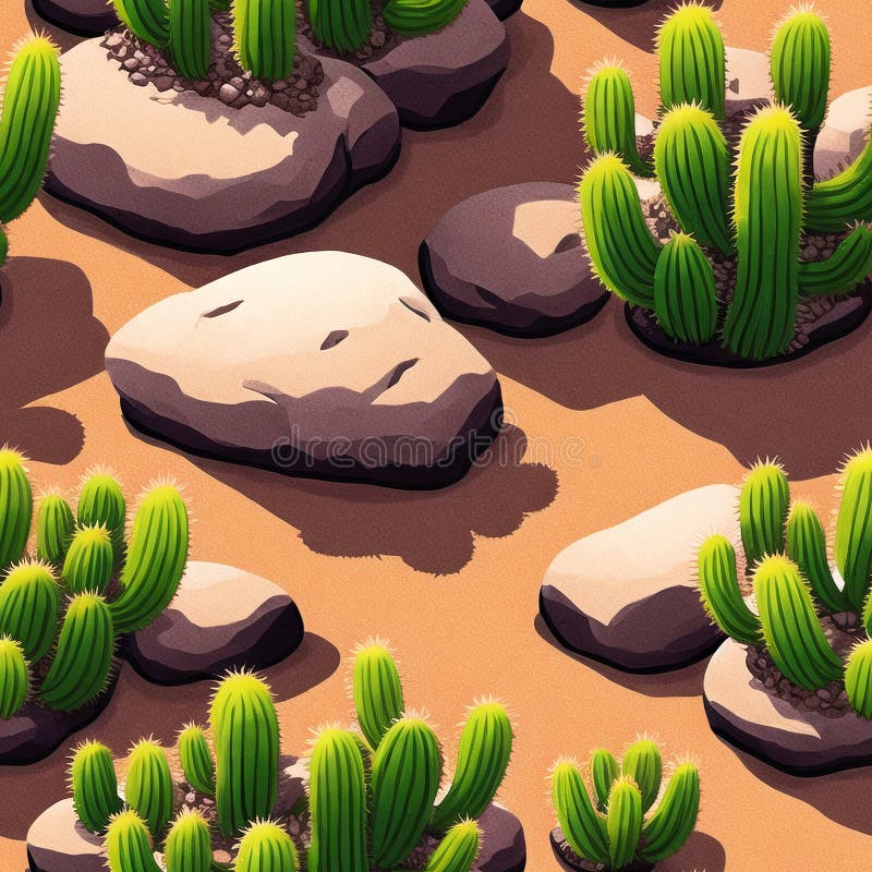 A Continuous Belt of Tropical Cactis. Wallpaper Pattern Painted in ...