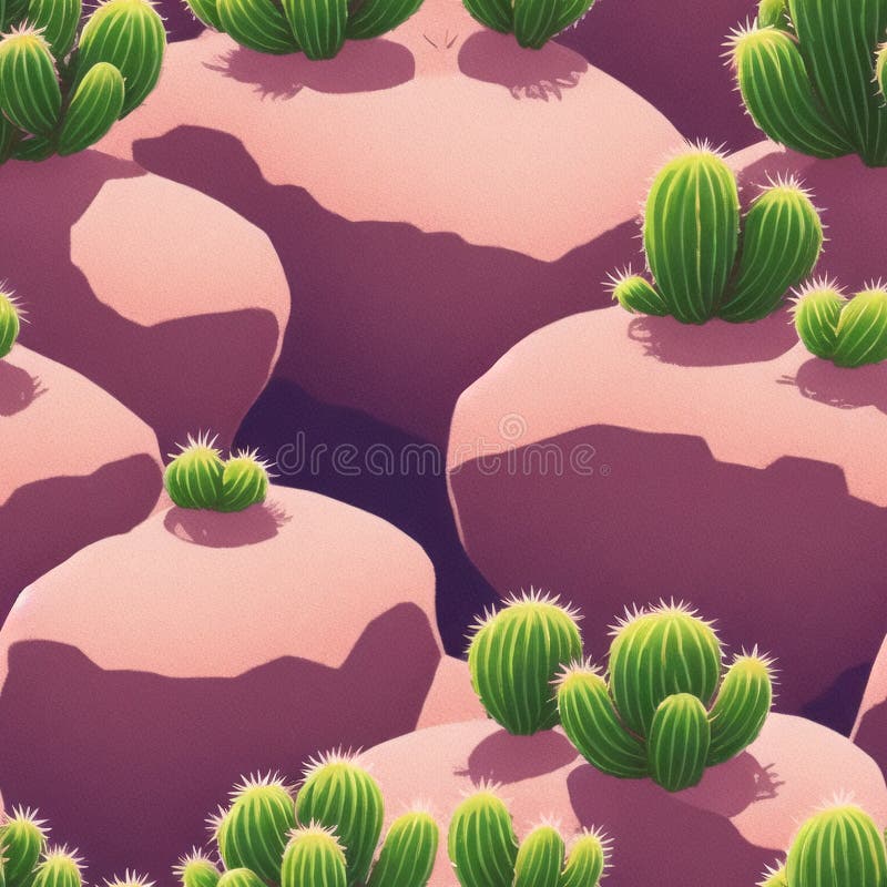 A Continuous Belt of Tropical Cactis. Wallpaper Pattern Painted in ...