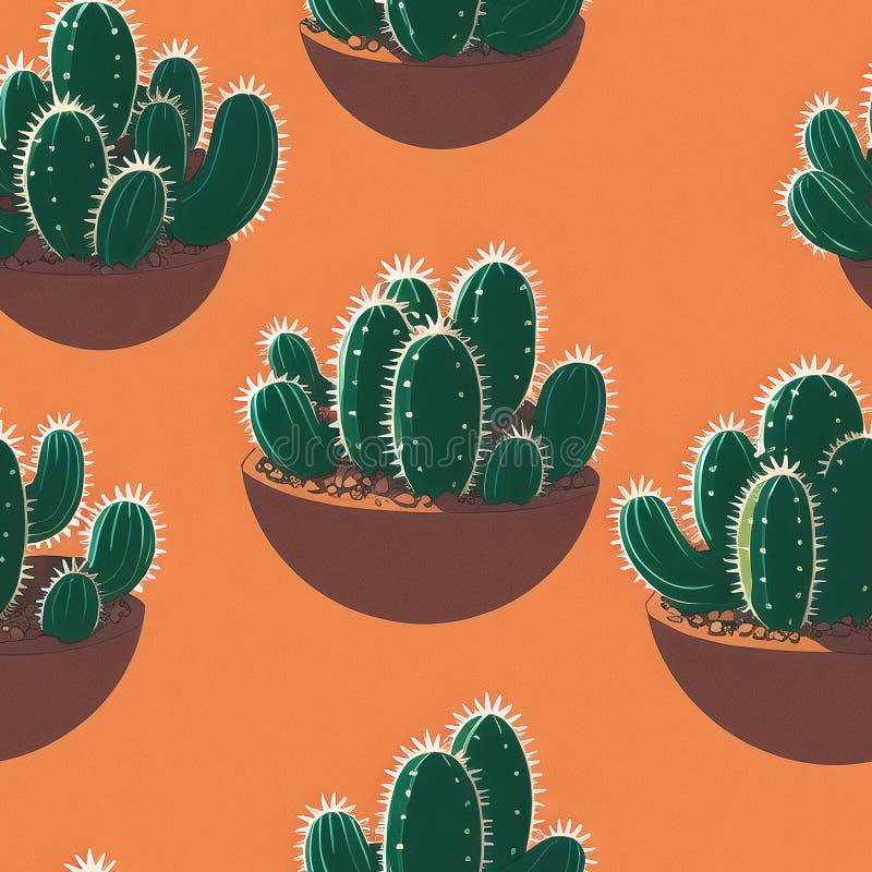 A Continuous Belt of Tropical Cactis. Wallpaper Pattern Painted in ...