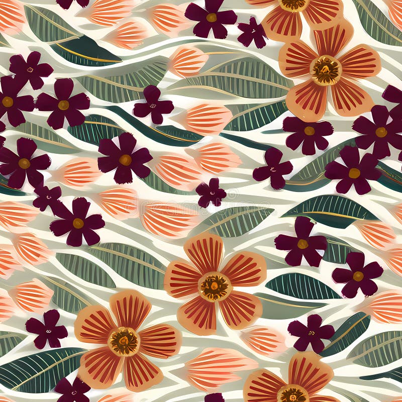 A Continuous Belt of Tropical Florals. Wallpaper Pattern Painted in ...