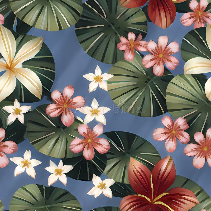 A Continuous Belt of Tropical Florals. Wallpaper Pattern Painted in ...