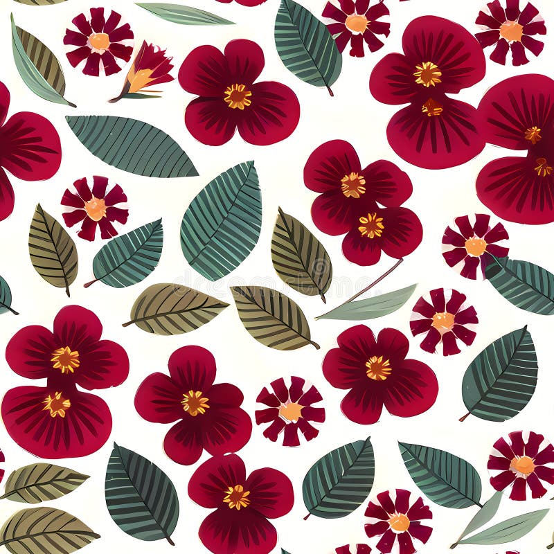 A Continuous Belt of Tropical Florals. Wallpaper Pattern Painted in ...