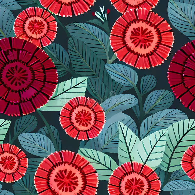 A Continuous Belt of Tropical Florals. Wallpaper Pattern Painted in ...