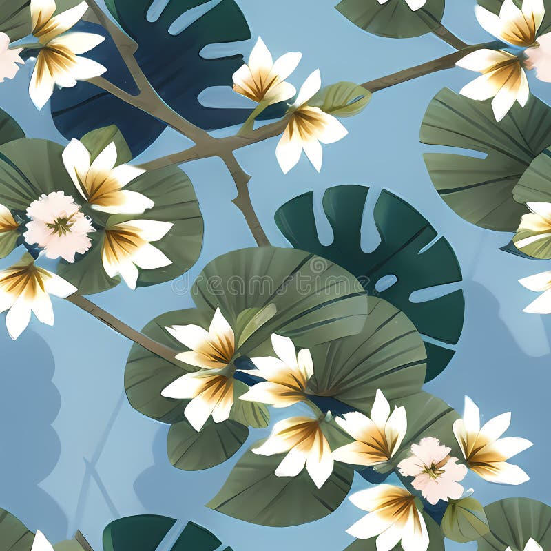 A Continuous Belt of Tropical Florals. Wallpaper Pattern Painted in ...