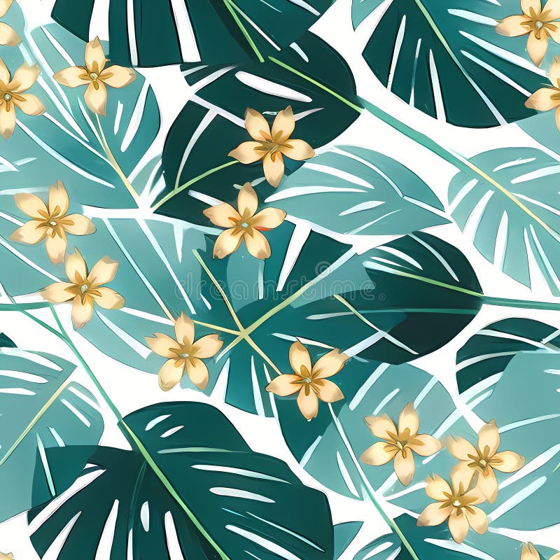 A Continuous Belt of Tropical Florals. Wallpaper Pattern Painted in ...