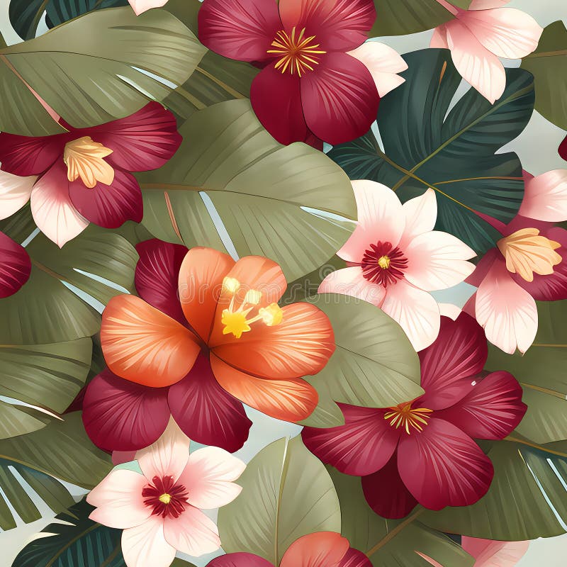 Floral Botanical Illustration Tropical Seamless Pattern Illustration ...