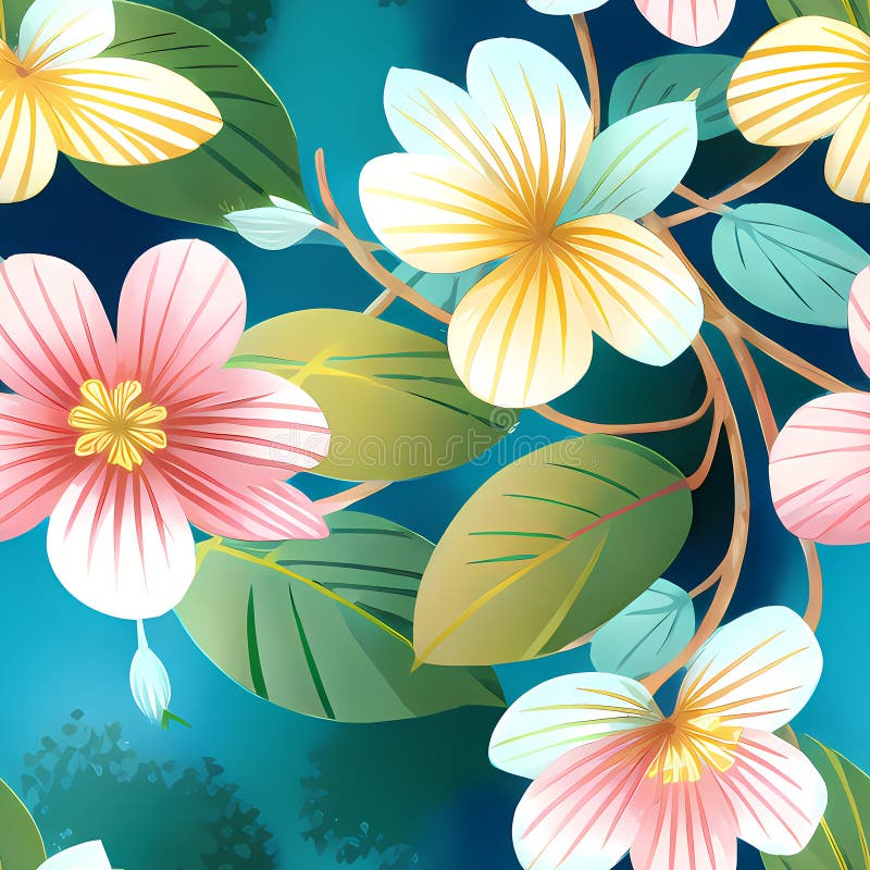 A Continuous Belt of Tropical Florals. Wallpaper Pattern Painted in ...