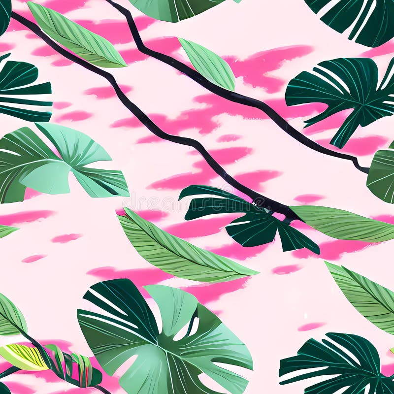 A Continuous Belt of Tropical Florals. Wallpaper Pattern Painted in ...