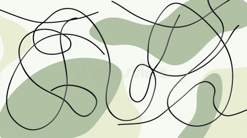 Continuous Black Lines Intertwining Over a Backdrop of Soft Sage Green ...