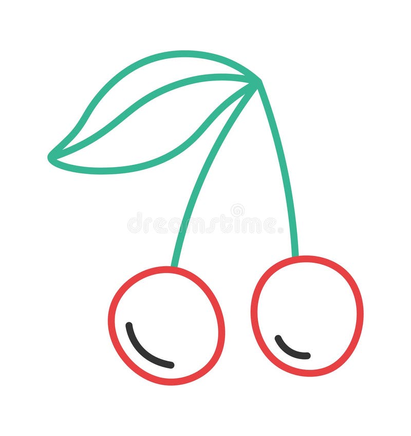 Continuous Cherries Fruit Line Art Colored Lines Design Element Stock ...
