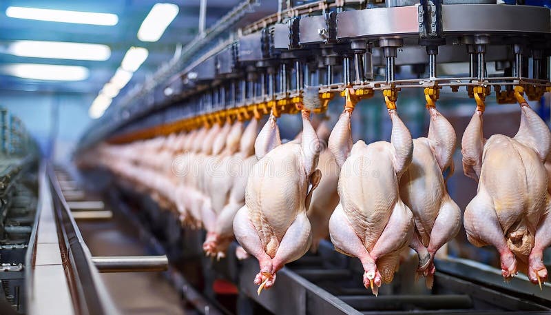 Continuous Conveyor of Chickens Stock Illustration - Illustration of ...