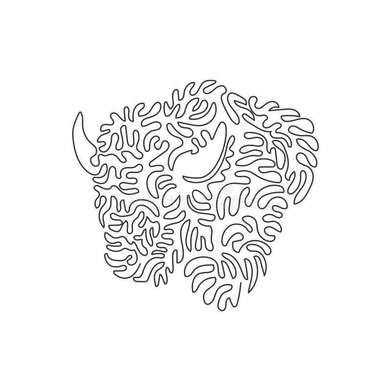 Continuous One Line Drawing of Aggressive Bison Curve Abstract Art ...