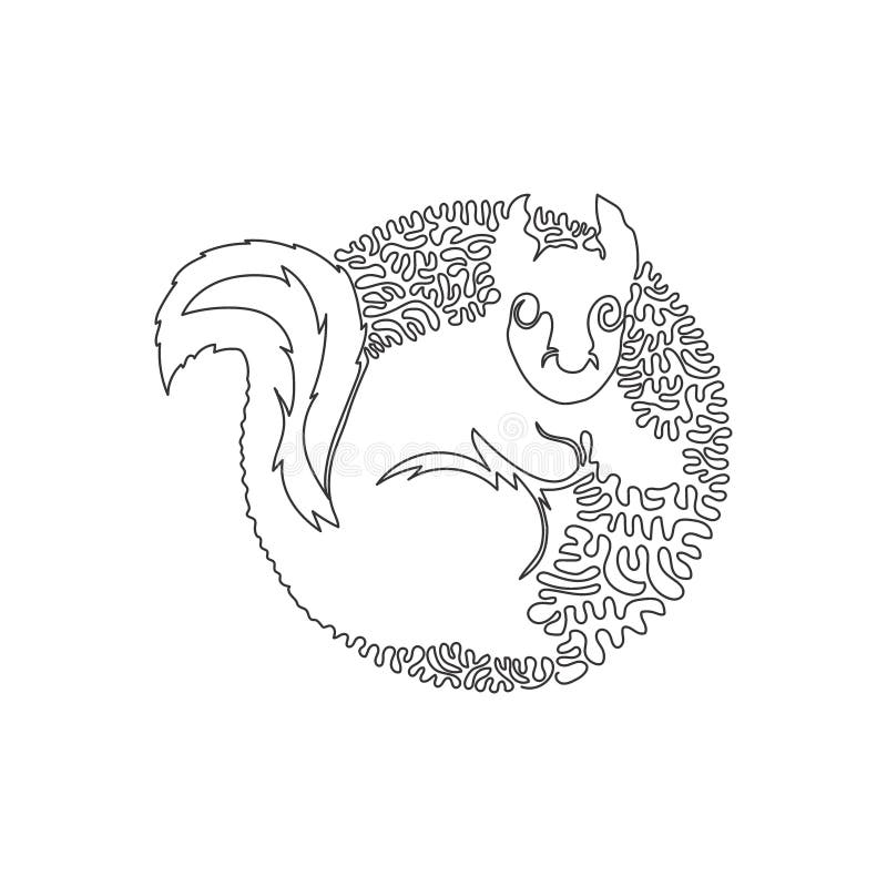 Continuous One Line Drawing of Beautiful Bushy Tailed Squirrel Abstract ...