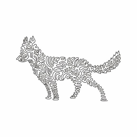 Continuous Curve One Line Drawing of Standing Fox Abstract Art in ...