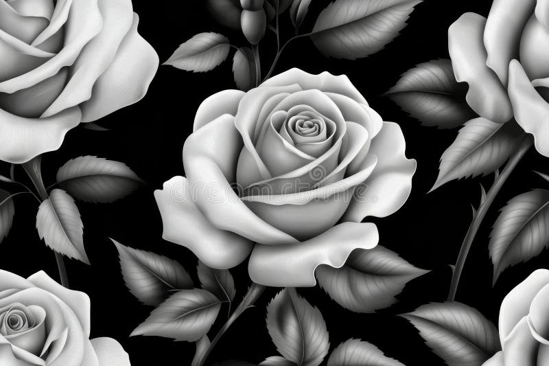 A Continuous Design of Rose Flowers with Pink Outlines Against a White ...