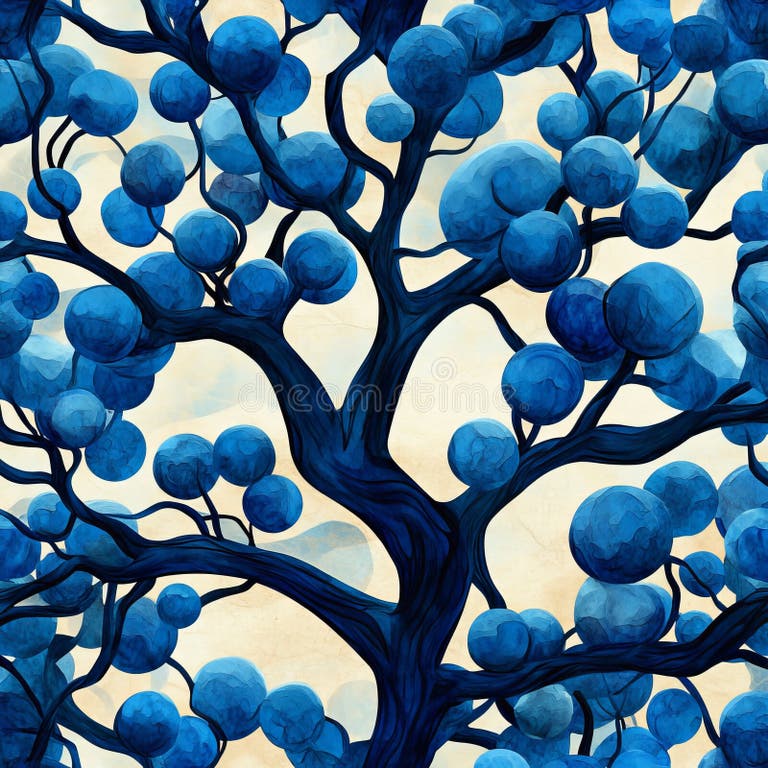 A Continuous Design with Simplistic Blue Floral Elements and Faint Dots ...