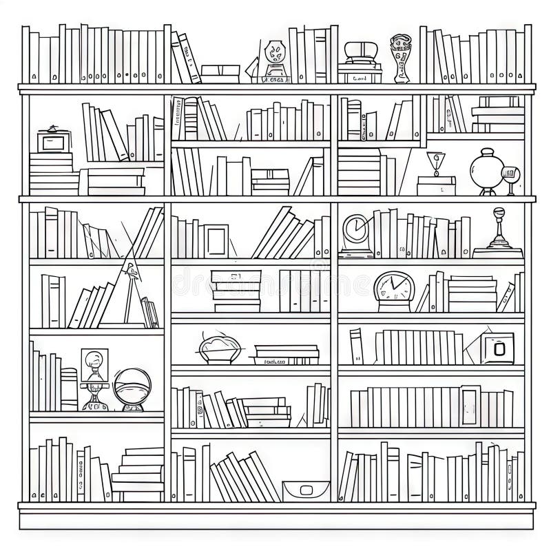 Continuous Drawing of a Bookstore and Library for a Miniature Vector ...