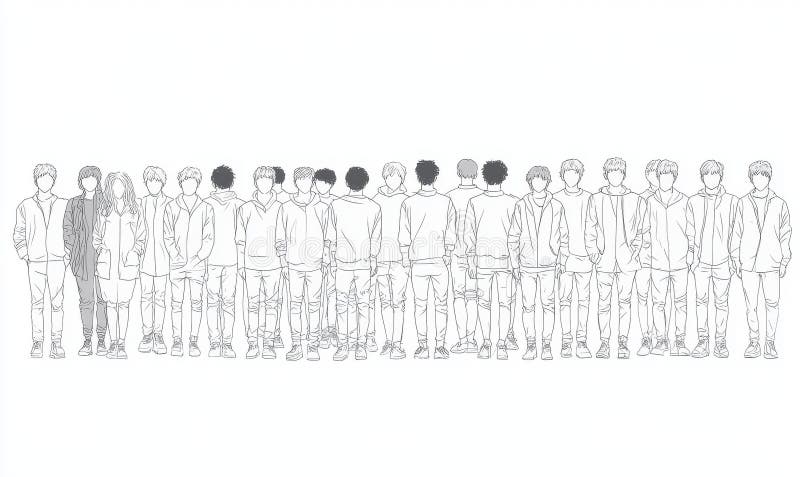 A Continuous Drawing of Businesspeople Standing in a Queue. Stock Photo ...