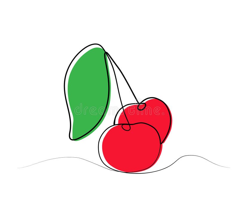 Continuous Drawing of Cherry with One Line. Stock Vector - Illustration ...