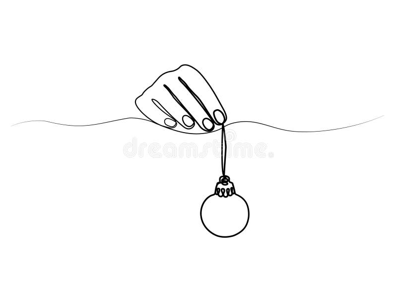 Continuous Drawing of a Christmas Ball in a Hand with One Line Stock ...
