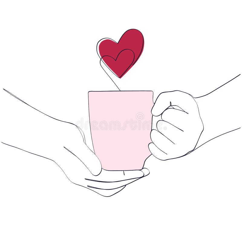 Continuous Drawing of a Cup with a Heart, in the Hands. Modern Vector ...