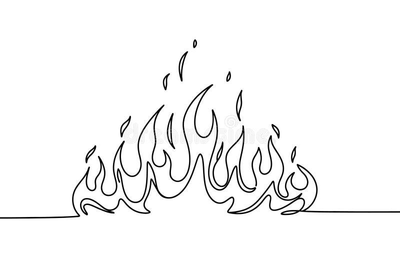 Continuous Drawing of Fire in One Line. Fire Flame One Line Art Vector ...