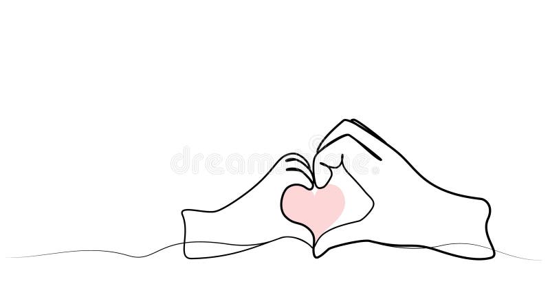 Continuous Drawing of Hands in One Line. Big and Small Hand with Heart ...